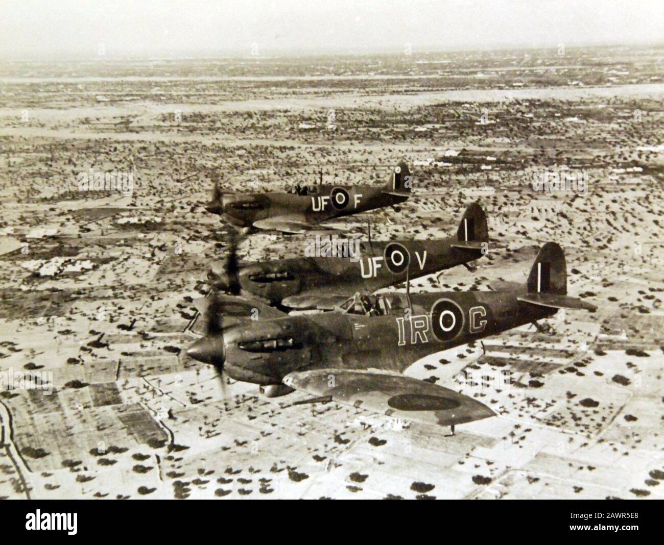 Formation of Spitfires on interception patrol over Djerba Island ...
