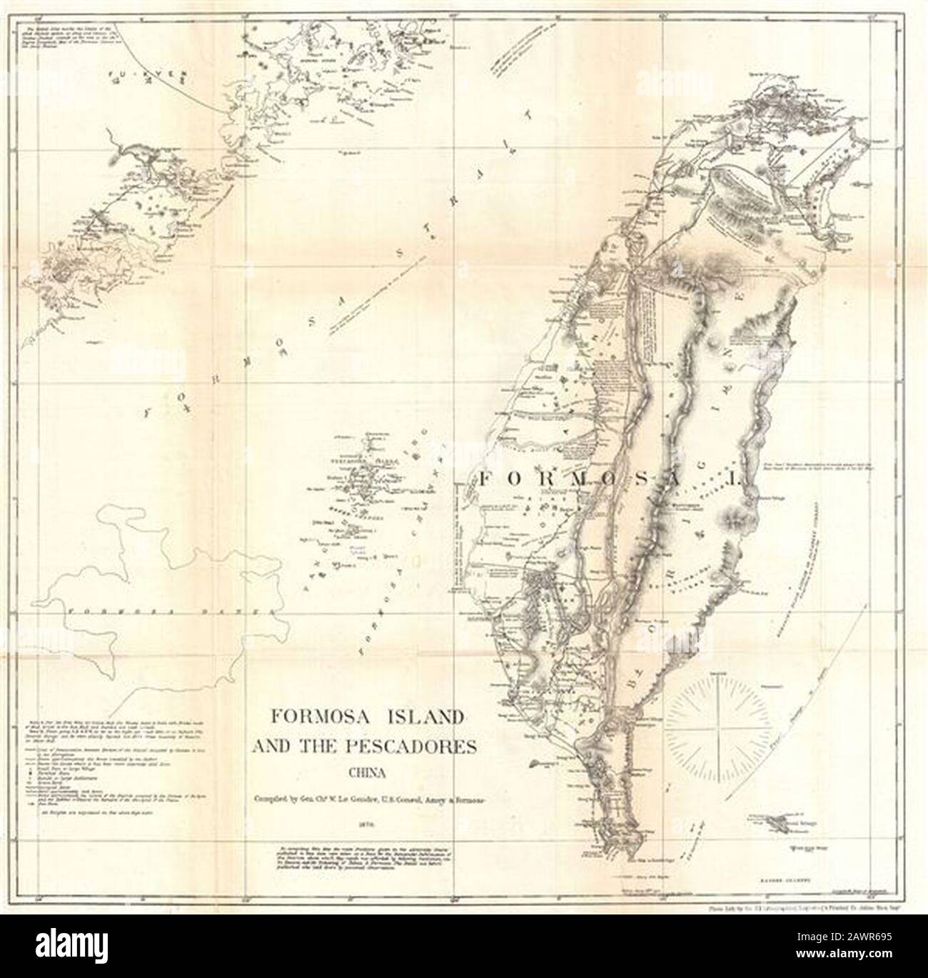Formosa Island and the Pescadores China (1870 Le Gendre Map of Taiwan ...
