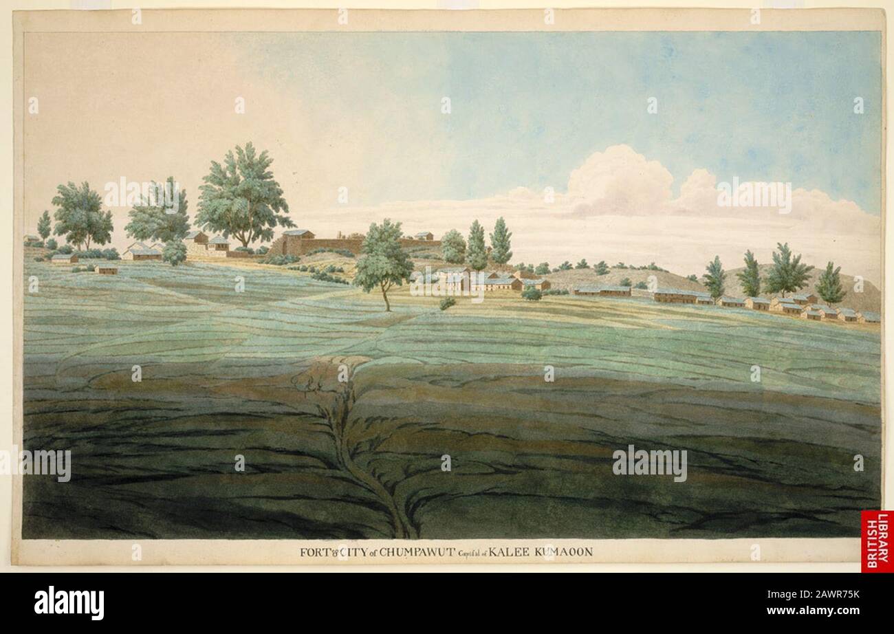 Fort and the capital city of Kali Kumaon, Champawat, 1815 Stock Photo ...