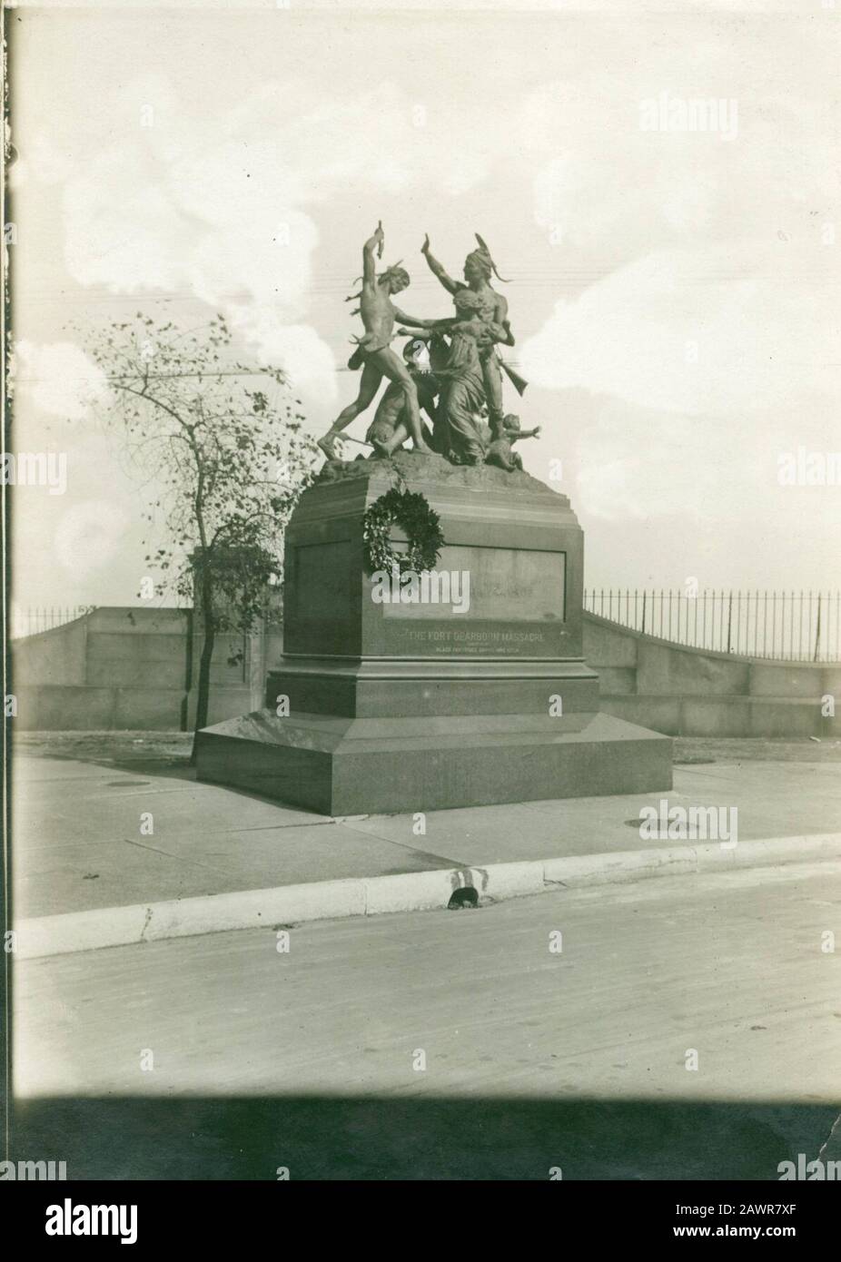 Fort Dearborn Massacre monument, Chicago, October 13, 1912 Stock Photo ...