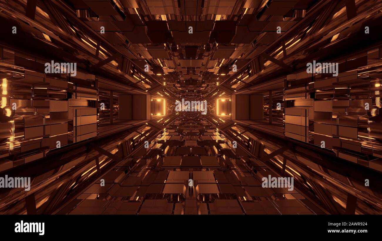 Futuristic sci-fi space tunnel passageway with glowing shiny lights ...