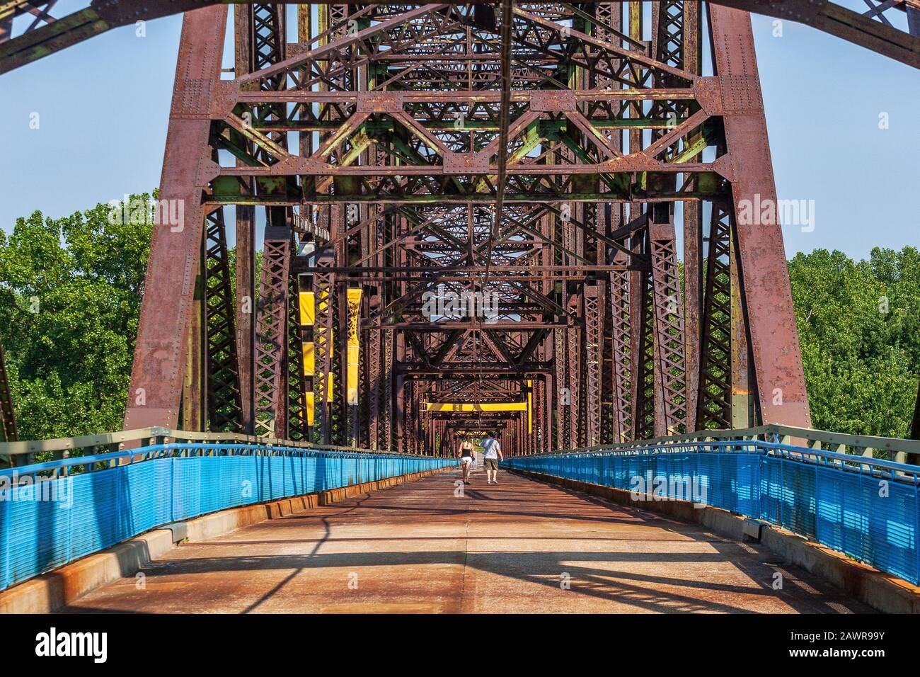 Two people walking on Old Chain of Rocks Bridge, former Route 66 over ...