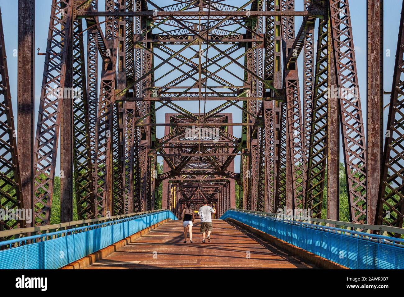Two people walking on Old Chain of Rocks Bridge, former Route 66 over ...
