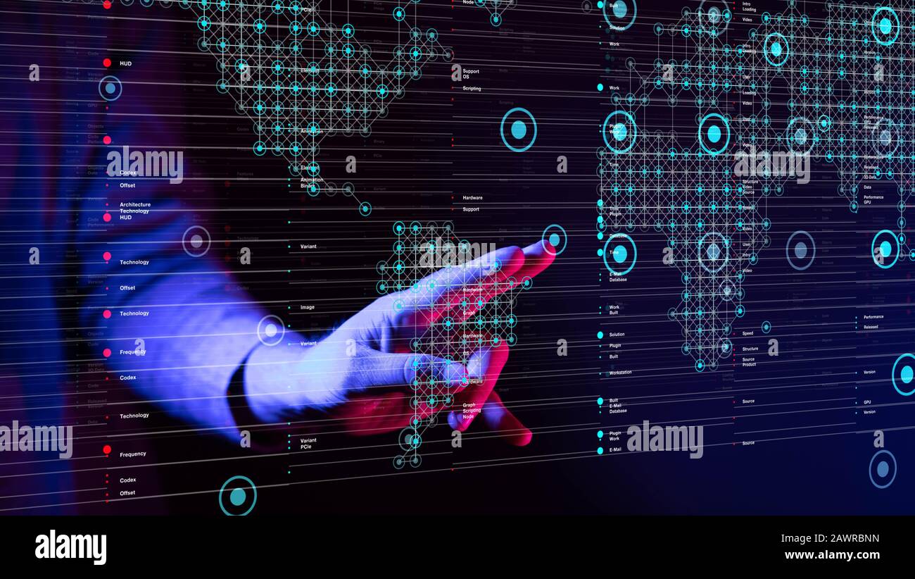 Person working with digital world map data - global network concept ...
