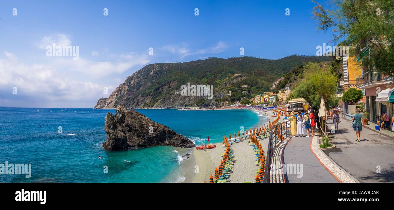 MONTEROSSO, ITALY - Jul 07, 2019: The sea and sandy beach Spiaggia di ...