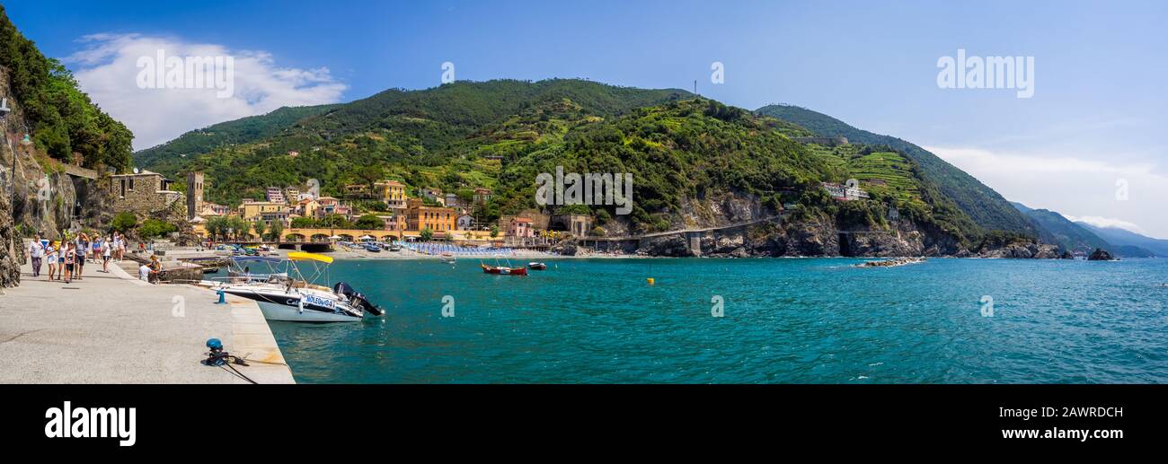 MONTEROSSO, ITALY - Jul 07, 2019: The sea and sandy beach Spiaggia di ...