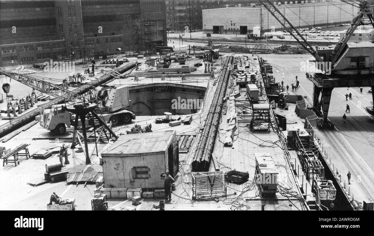Forward flight deck of USS Intrepid (CVS-11) during 1965 overhaul Stock ...