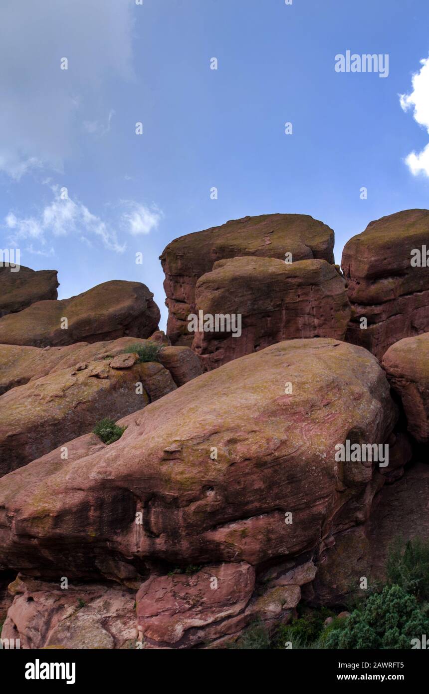 Large smooth boulders are part of red rocks park in Morrison Colorado ...