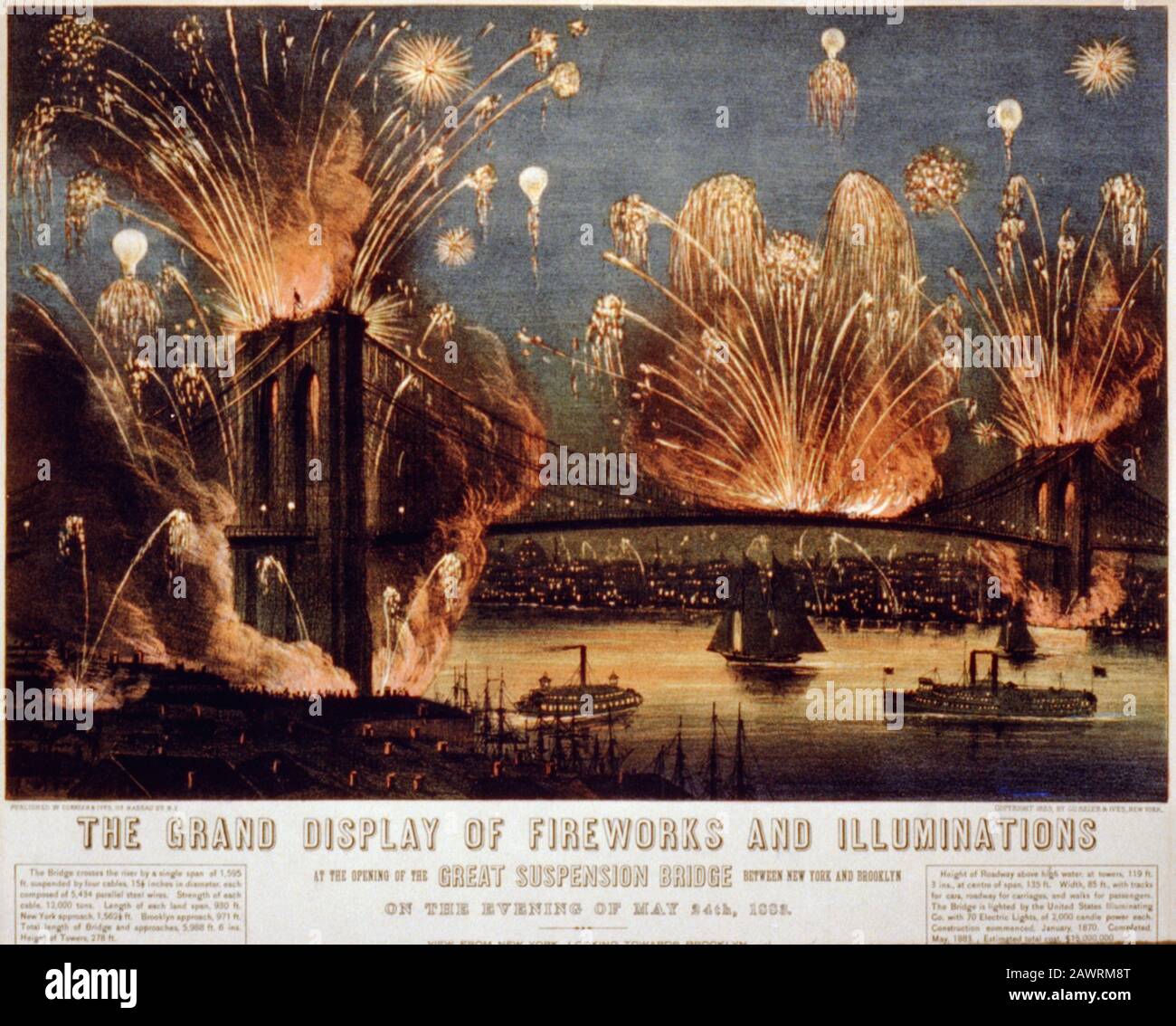 1883 , 24 may , NEW YORK , USA : BROOKLYN BRIDGE - The Grand Display of ...
