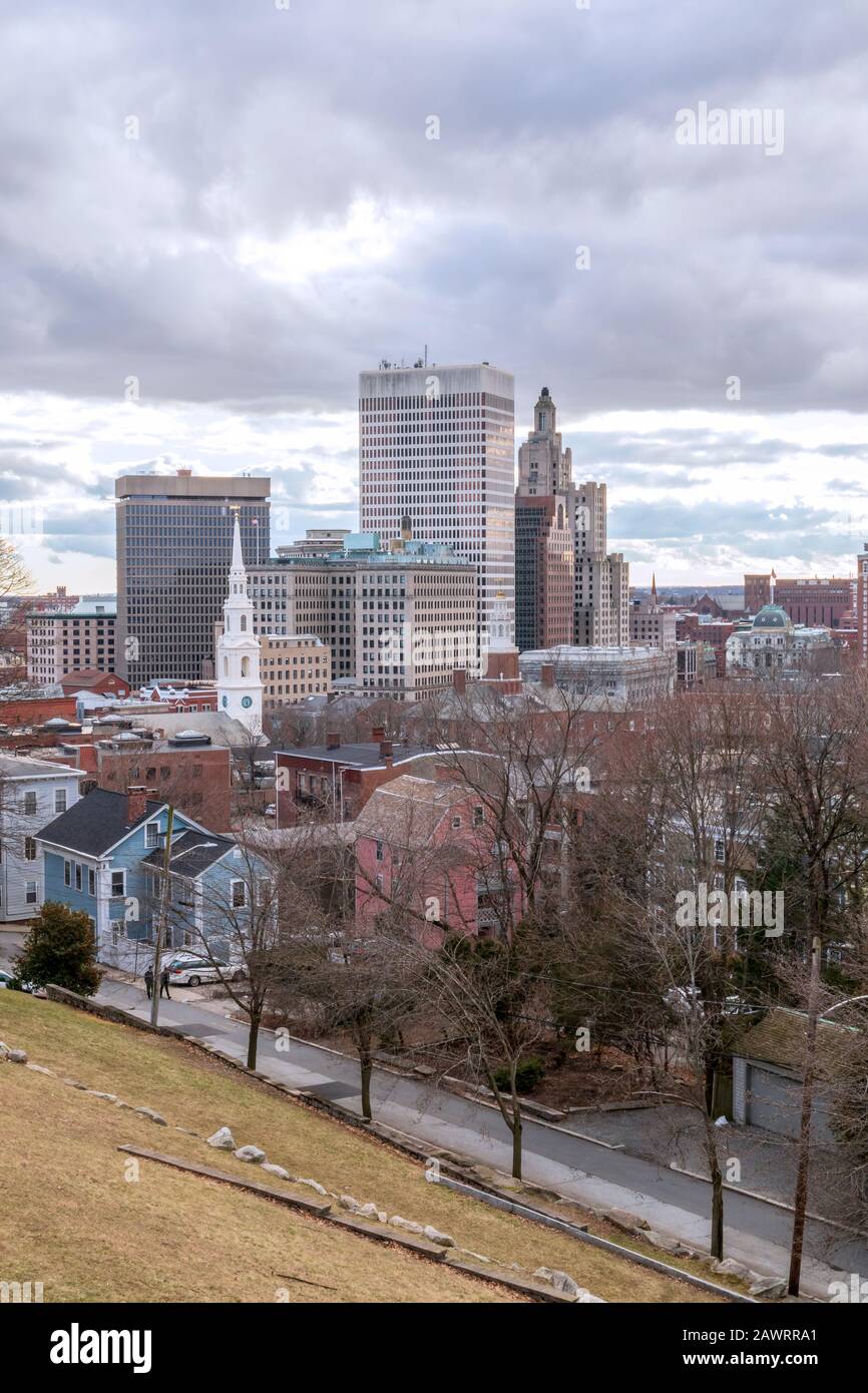 Providence, Rhode Island, city skyline from Prospect Terrace Park on a ...