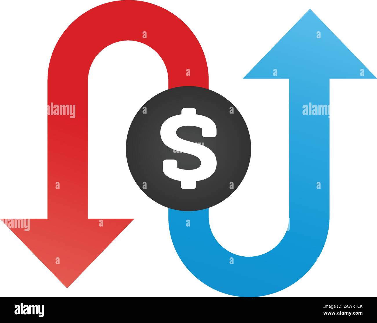 Money icon with arrows, capital decrease and increase, dollar rate ...
