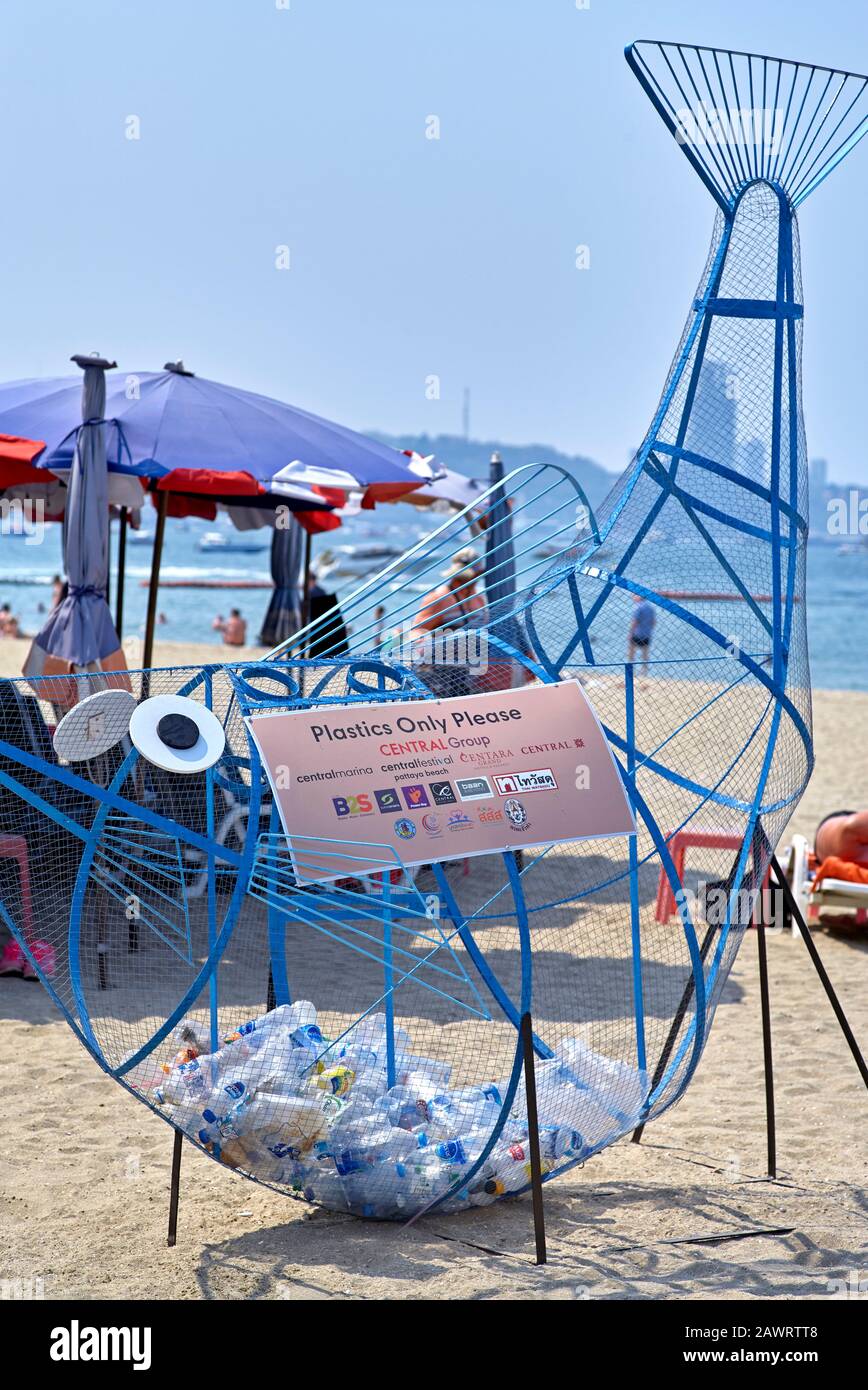 Plastic disposal bins, Pattaya beach, Thailand, Southeast Asia Stock ...