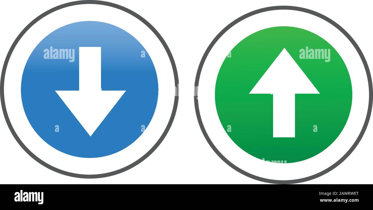 download, upload round icons with arrow in circle, blue and green ...