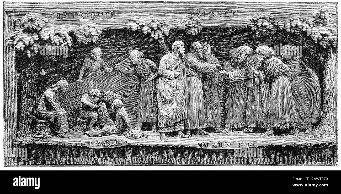 Engraving of Jesus paying the tribute money, based on a Terra Cotta ...
