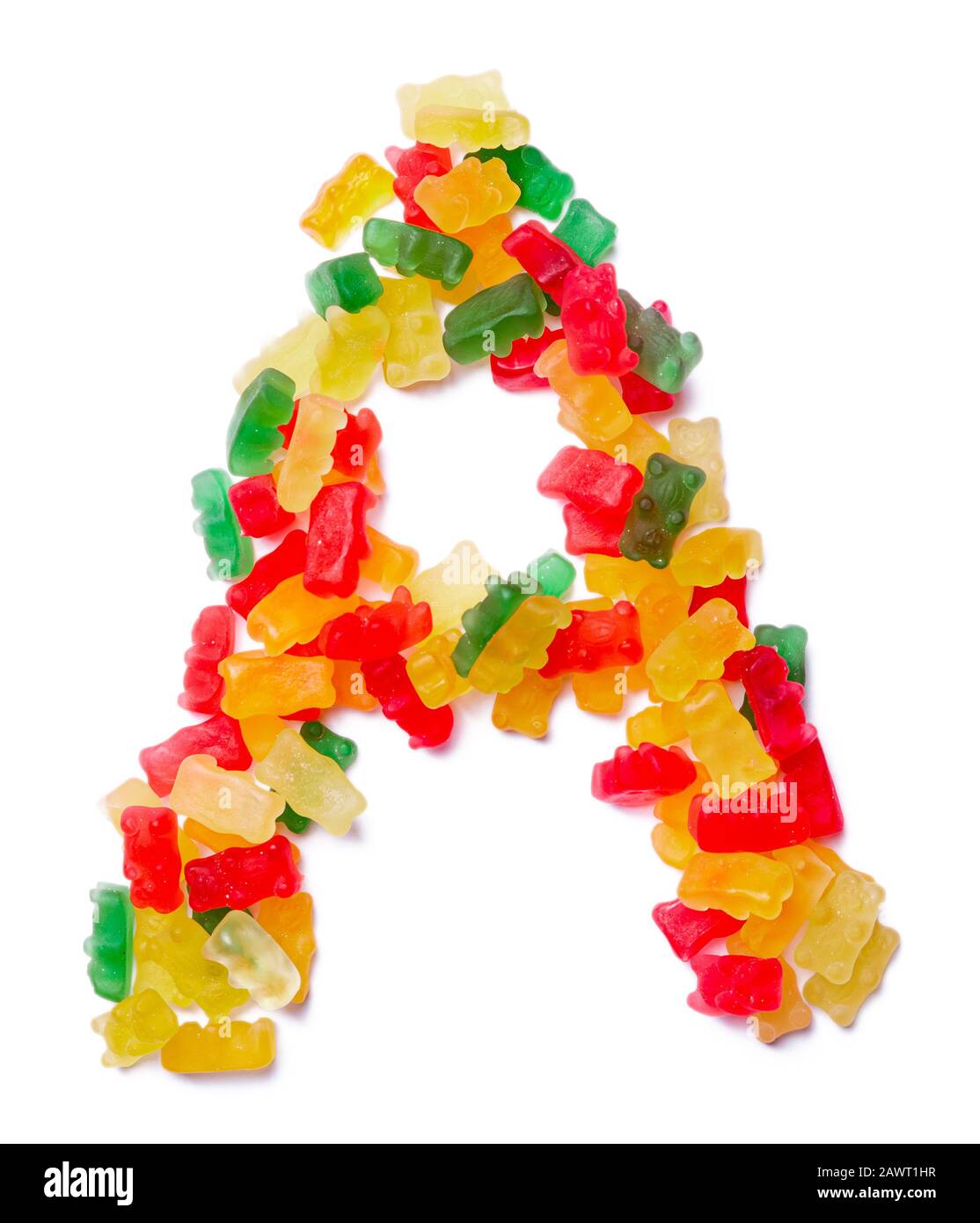 Letter A of the English alphabet from multi-colored chewing marmalade ...