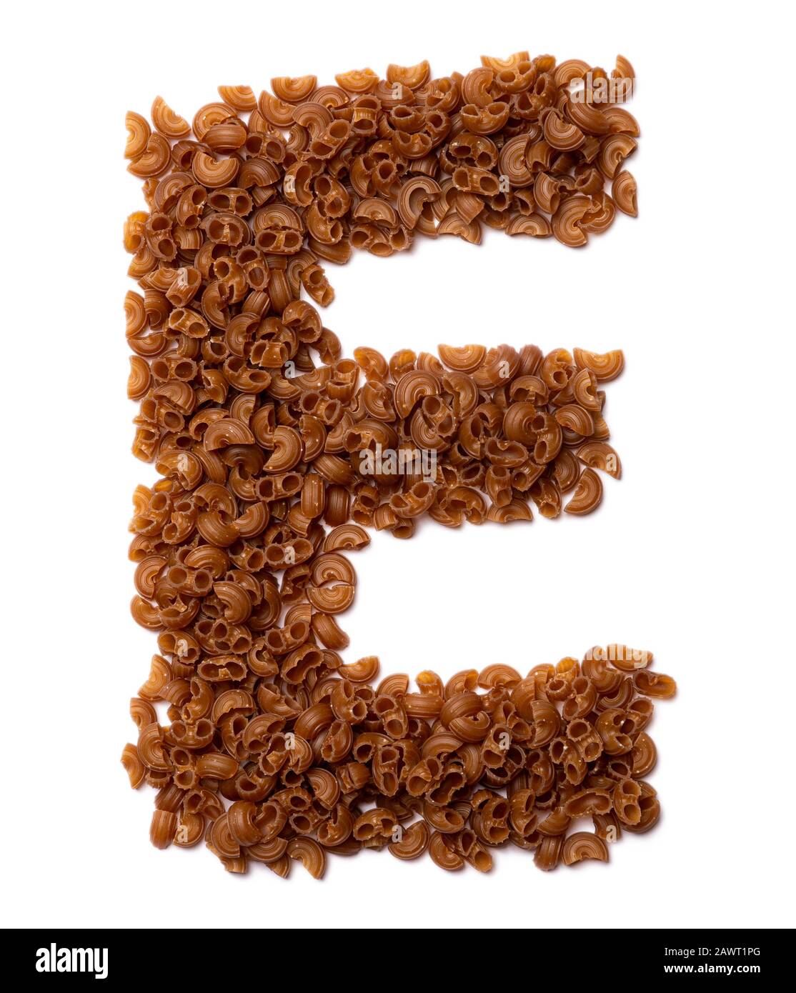 Letter E of the English alphabet from dry pasta from buckwheat amaranth ...