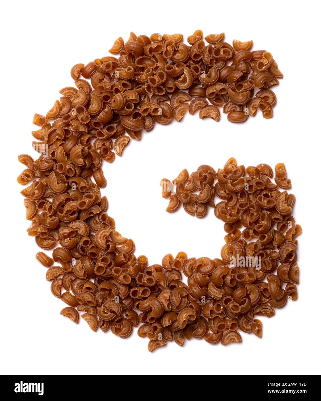 Letter G of the English alphabet from dry pasta from buckwheat amaranth ...