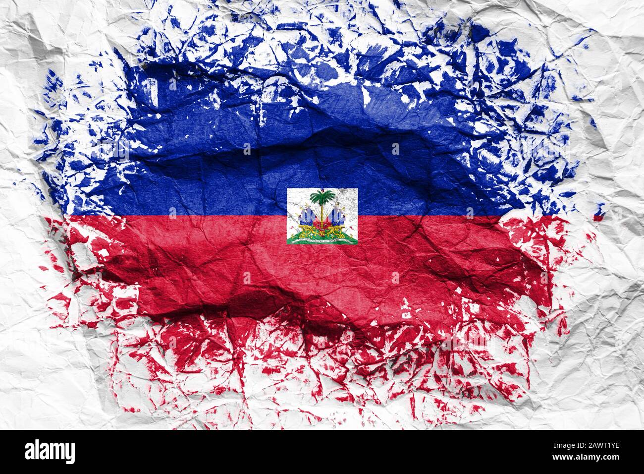 The national flag of the Haiti is painted on crumpled paper. Flag ...