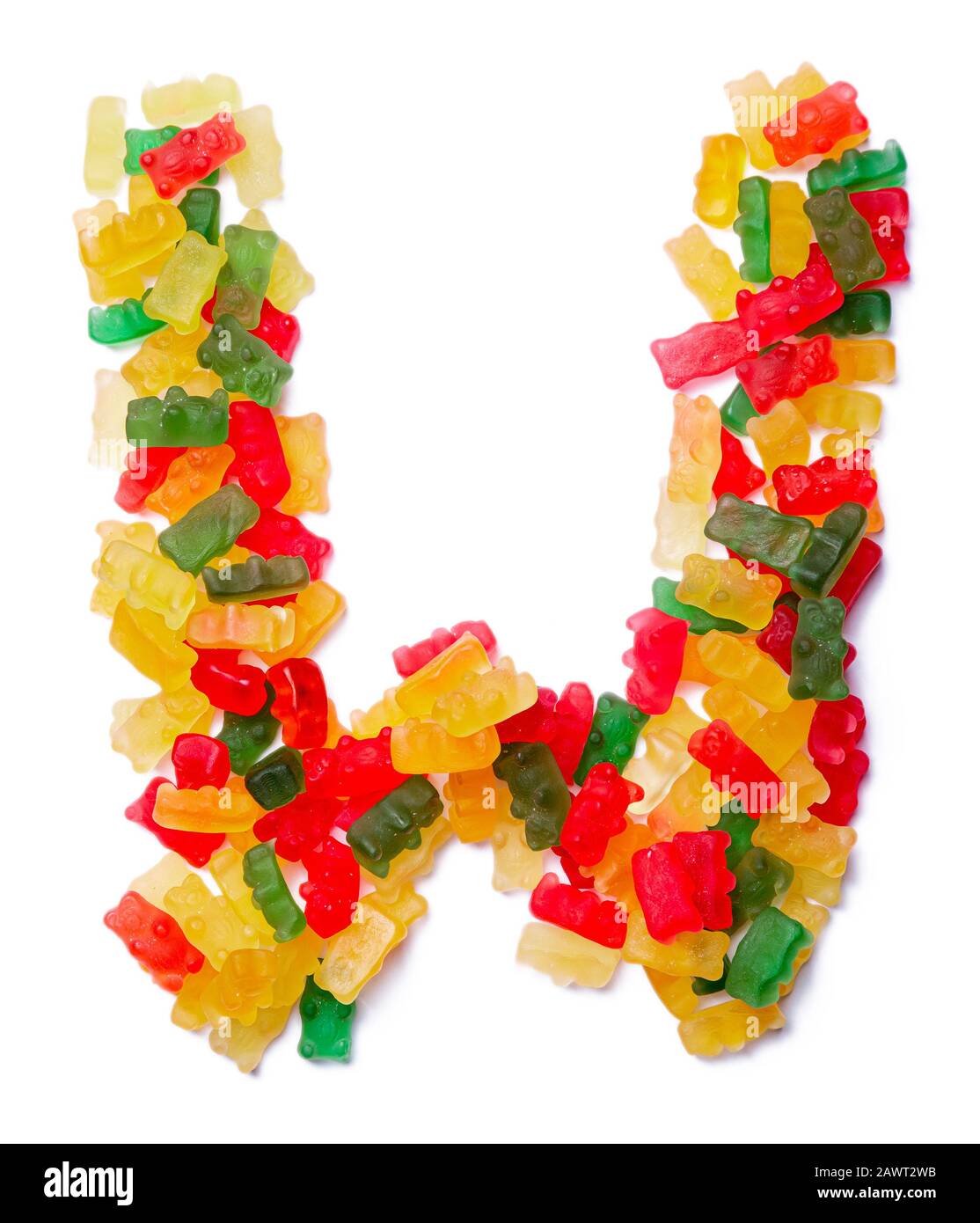 Letter W of the English alphabet from multi-colored chewing marmalade ...