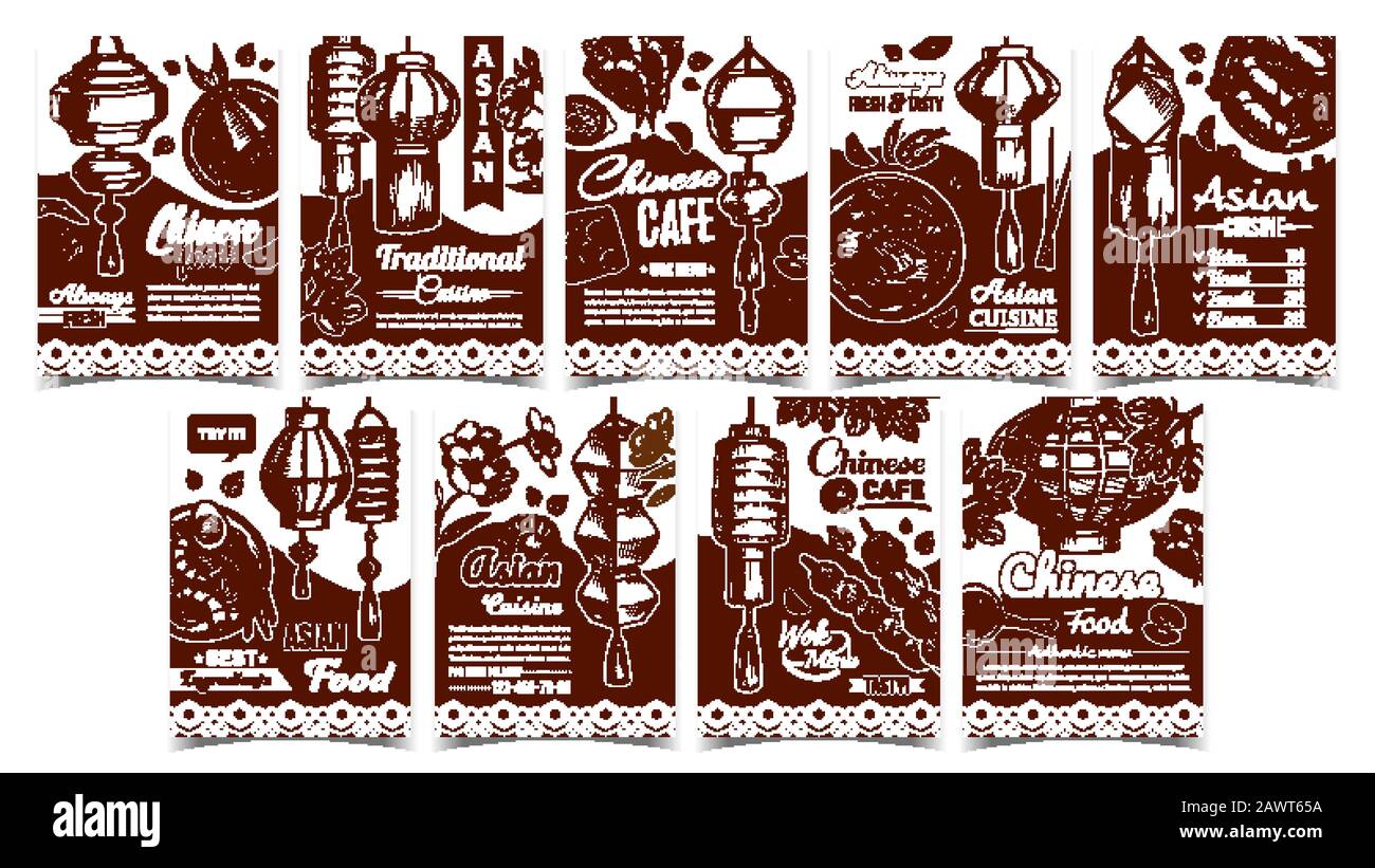 Chinese Food Cafe Advertising Posters Set Vector Stock Vector Image ...