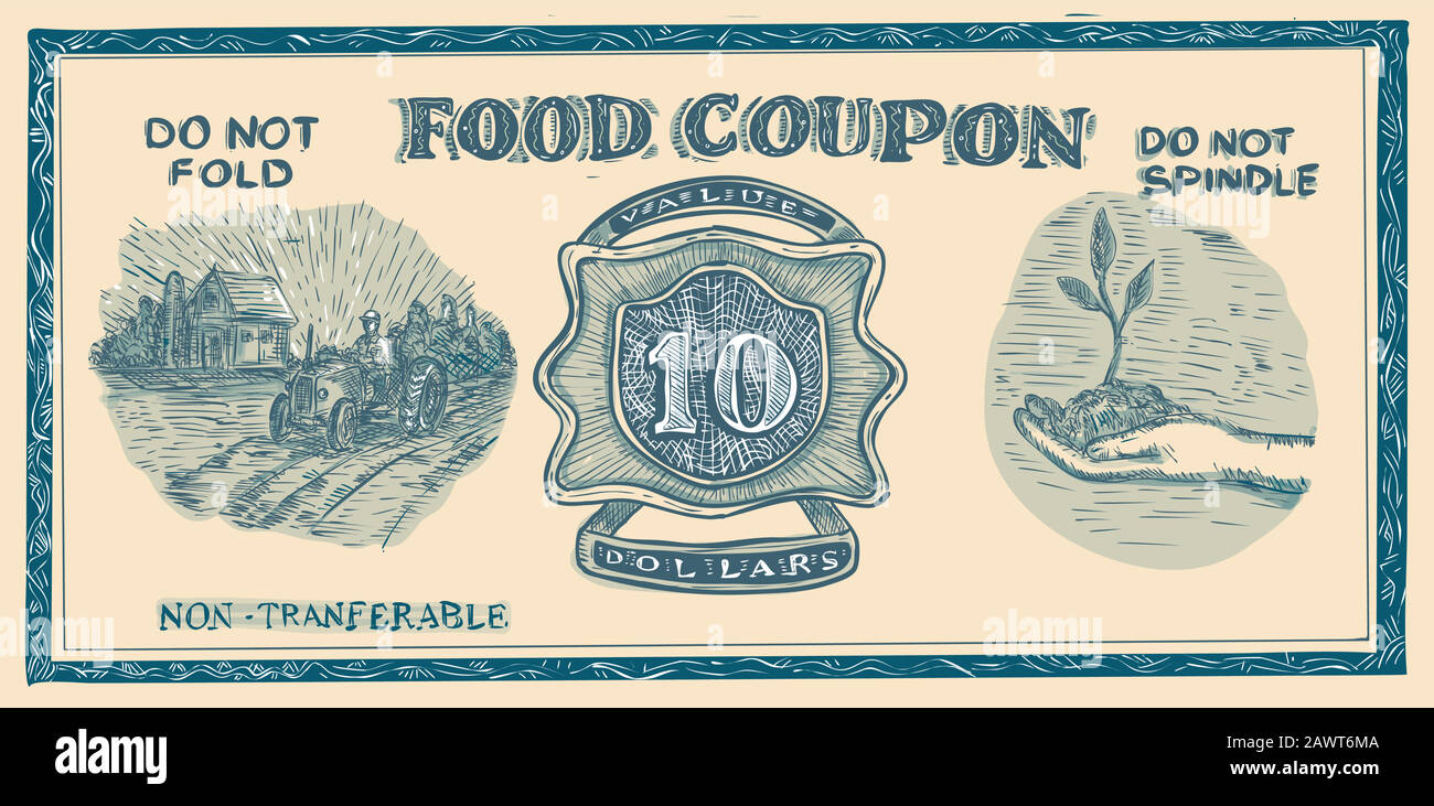 Drawing sketch style illustration of a vintage American food coupon or ...