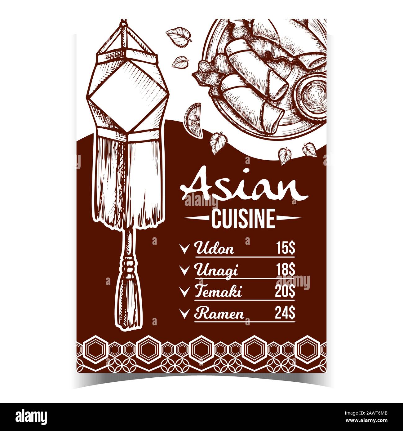 Asian Cuisine Meal Menu Advertising Banner Vector Stock Vector Image ...