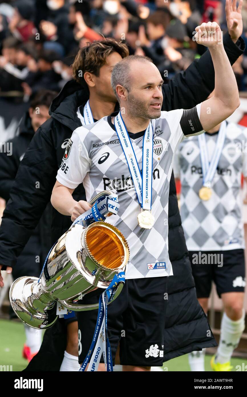 Vissel Kobe's Andres Iniesta celebrates the victory of the FUJI XEROX ...