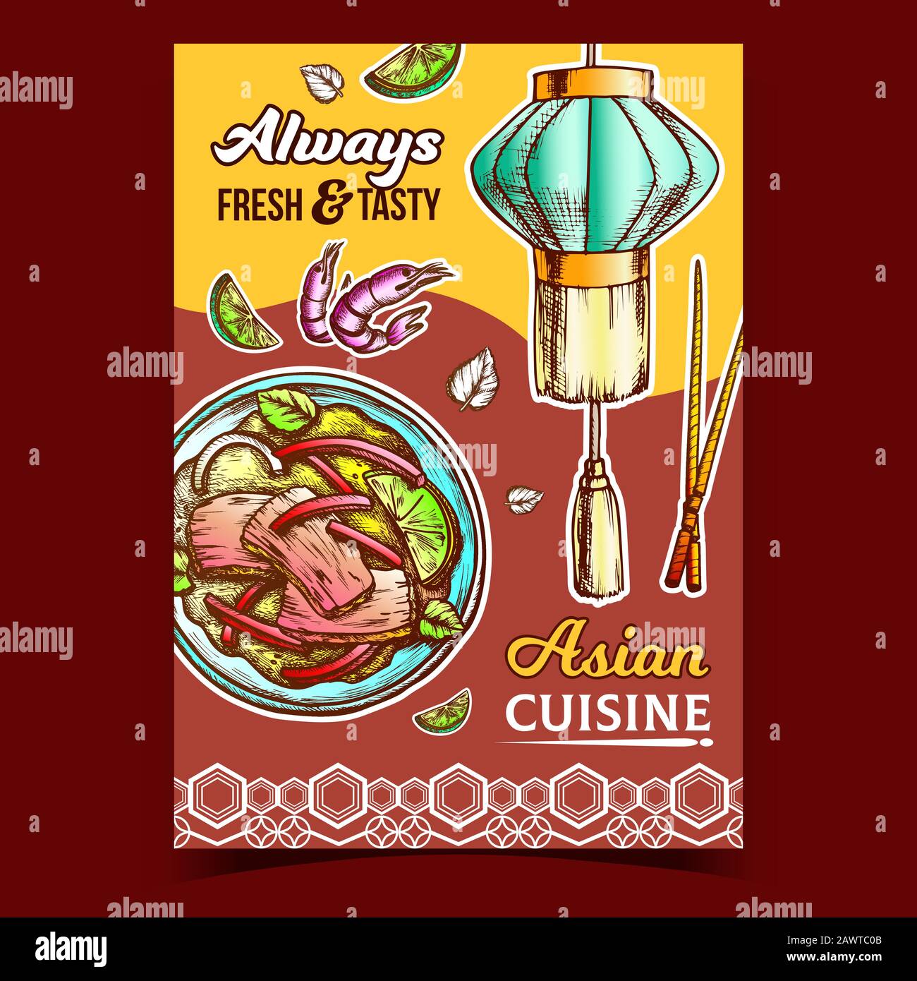 Asian Delicious Cuisine Advertising Poster Vector Stock Vector Image ...