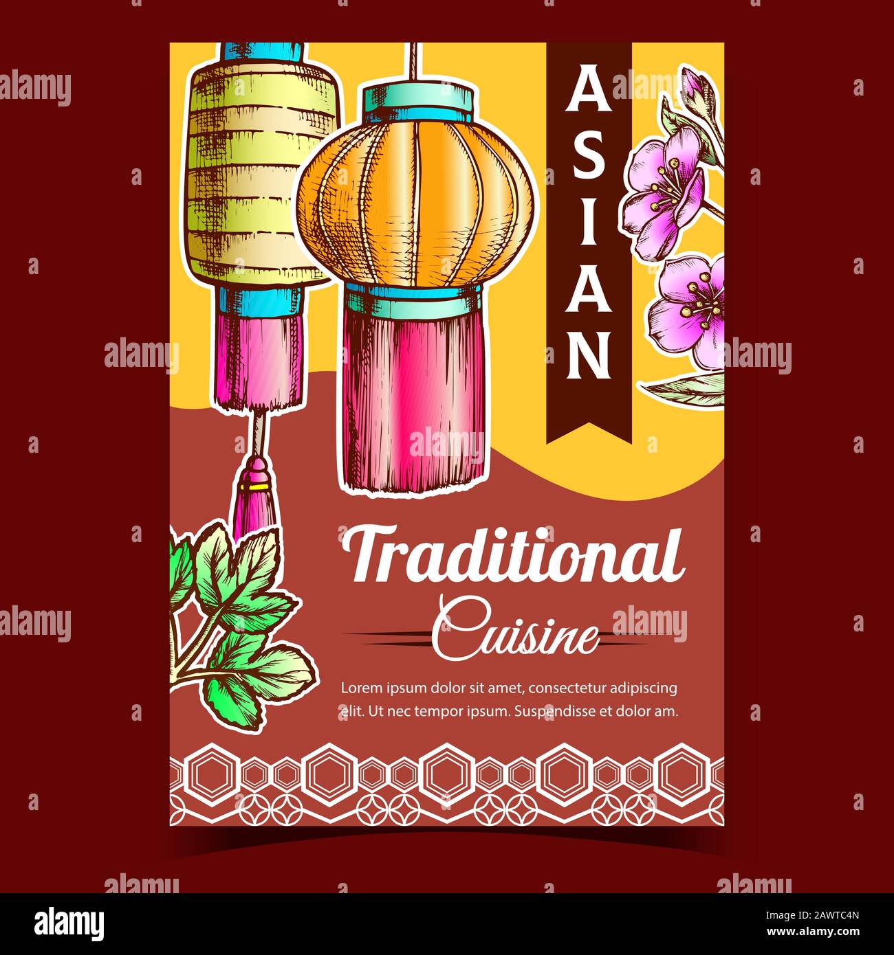 Asian Traditional Cuisine Advertise Banner Vector Stock Vector Image ...