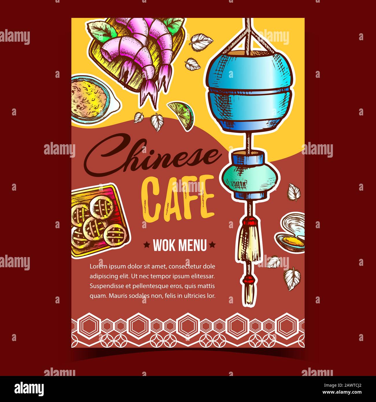 Chinese Cafe Wok Menu Advertising Banner Vector Stock Vector Image ...