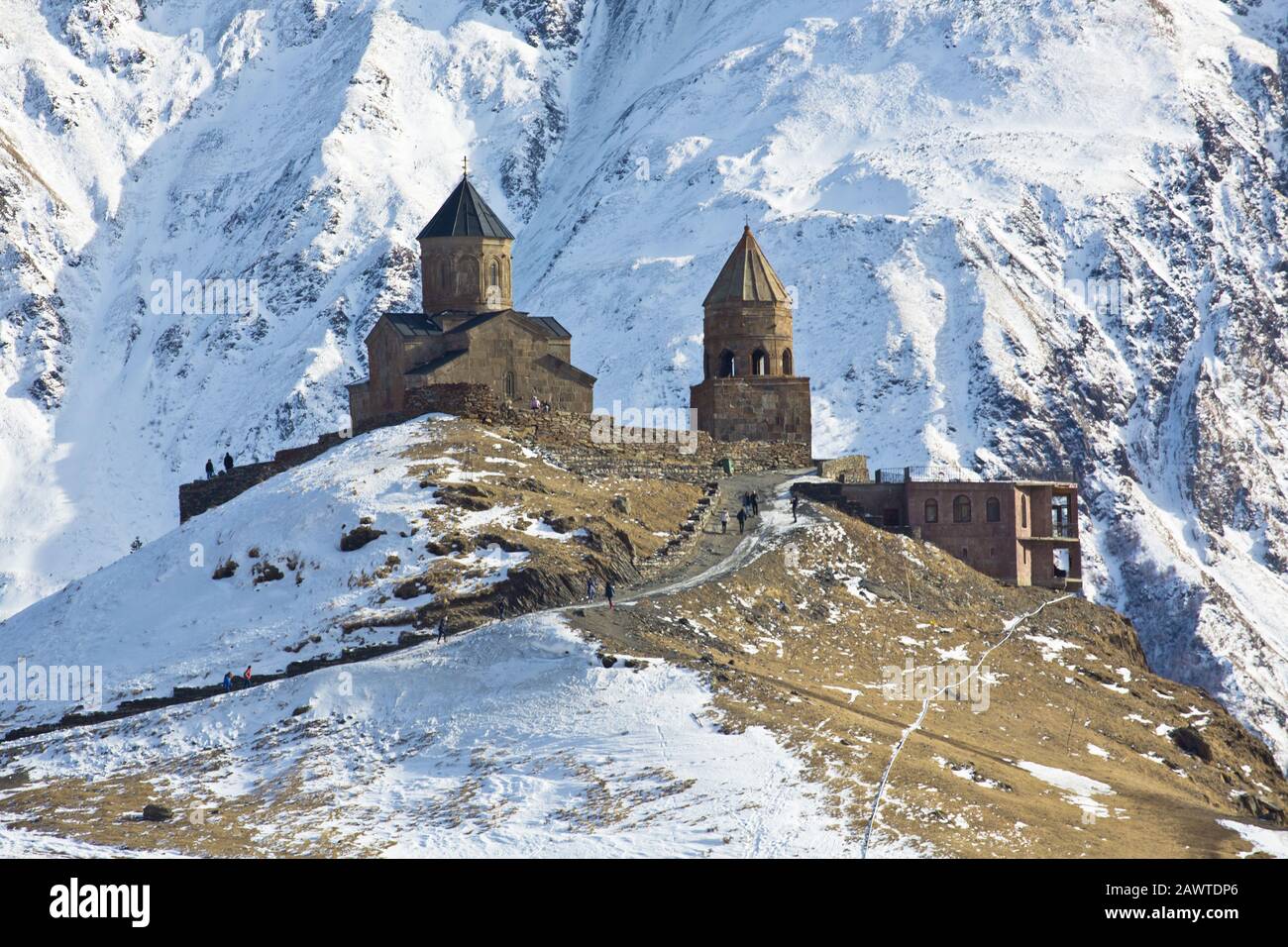 Gergeti trinity church snow hi-res stock photography and images - Alamy