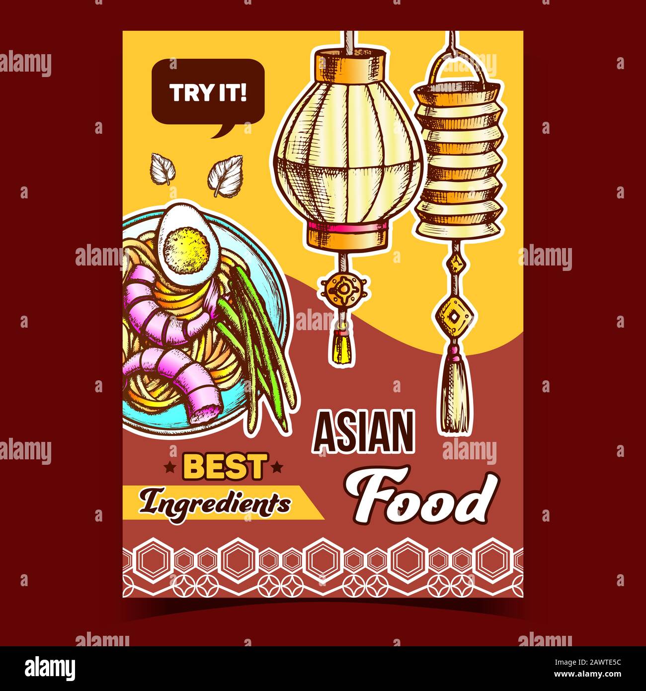 Asian Food Restaurant Advertising Banner Vector Stock Vector Image ...