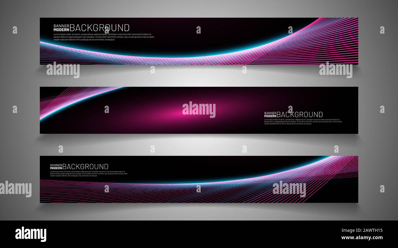 rectangular vector banner design with line curved on a black background ...