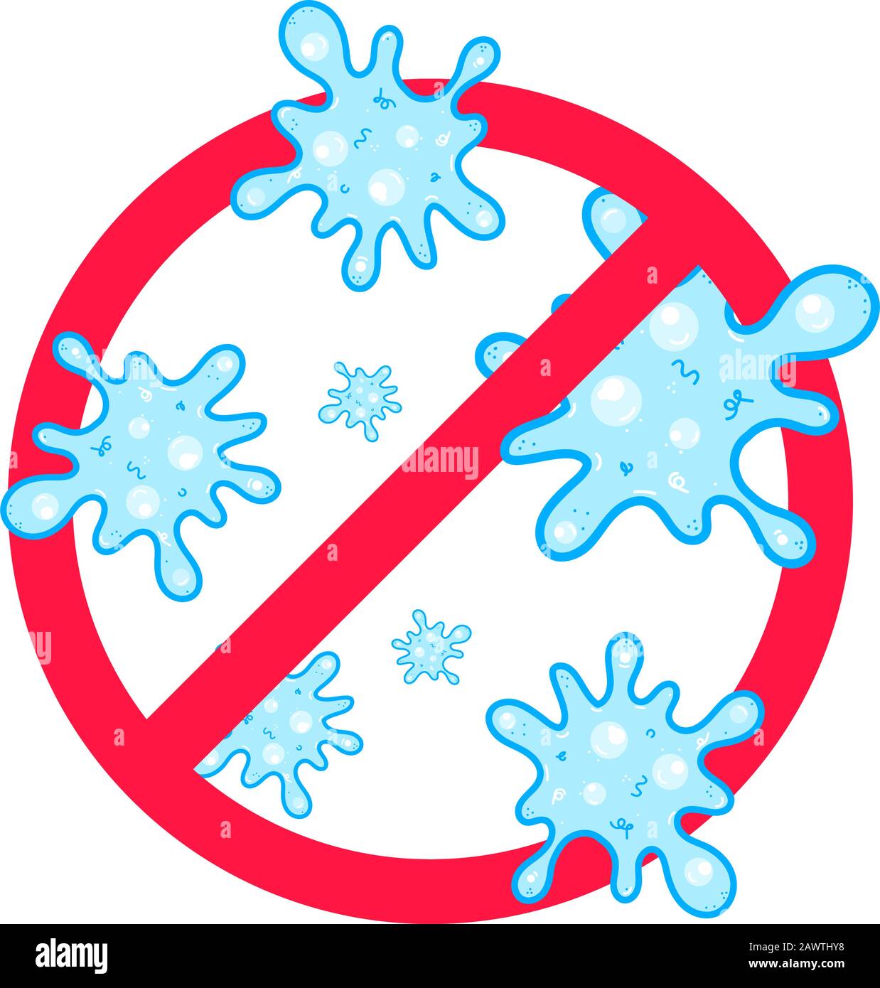 Stop viruses and bad bacterias or germs prohobition sign. Big viruses ...