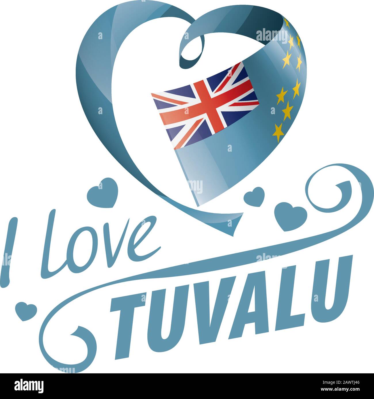 National flag of the Tuvalu in the shape of a heart and the inscription ...