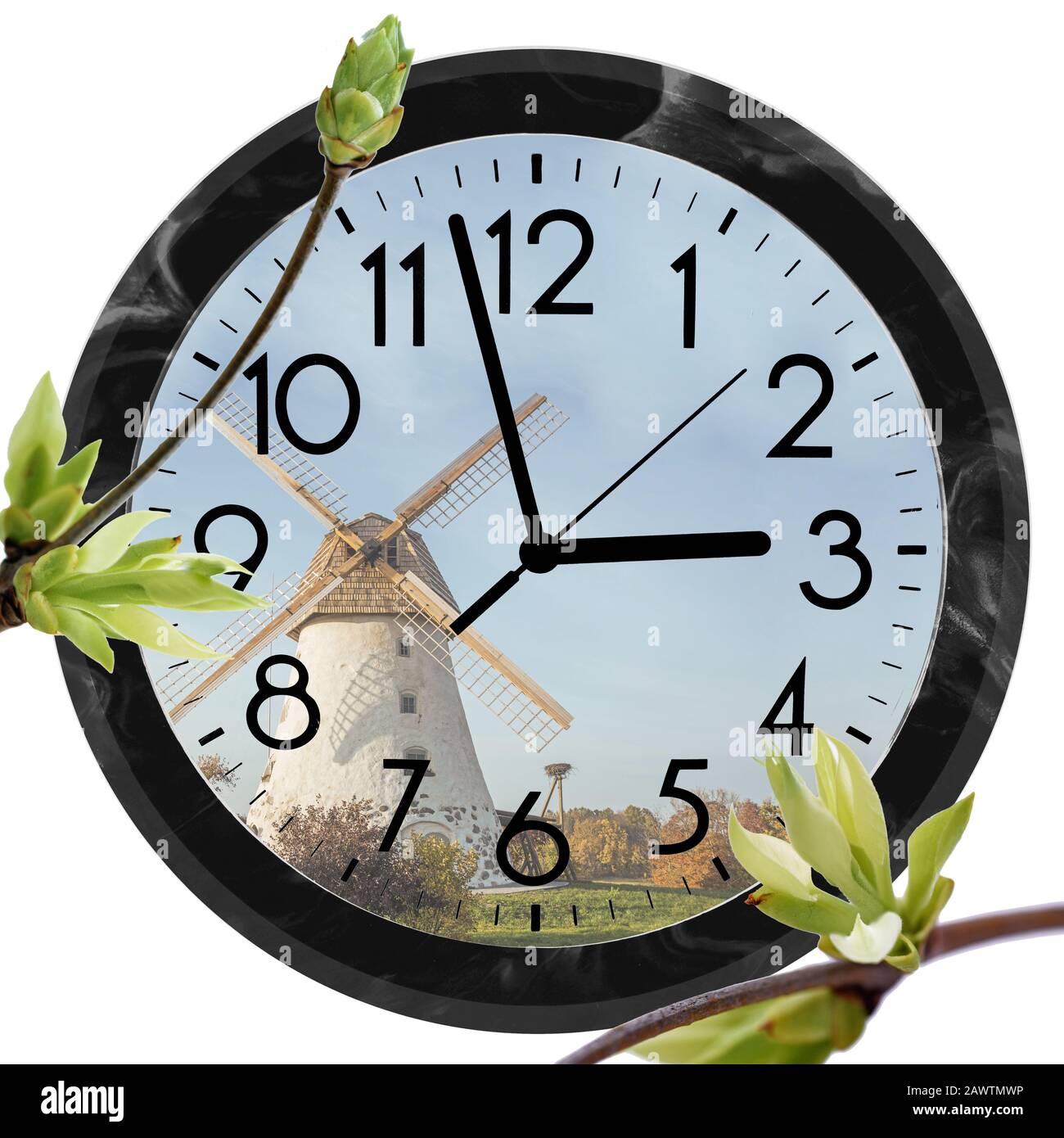 Daylight Saving Time (DST). Wall Clock going to summer time (+1). Turn ...