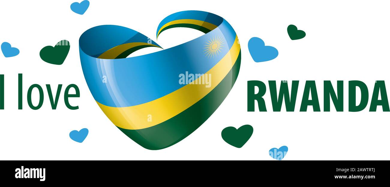National flag of the Rwanda in the shape of a heart and the inscription ...