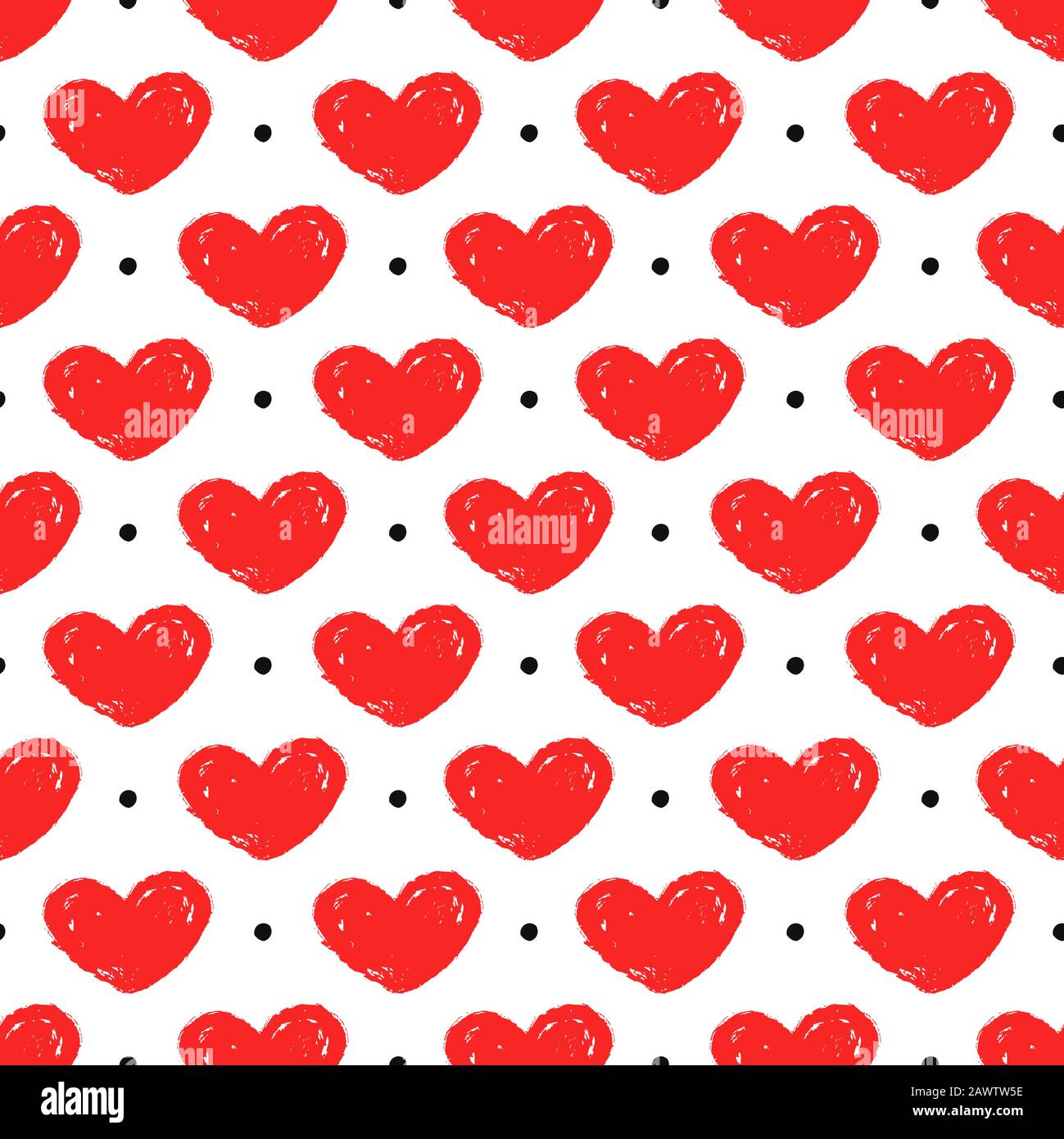 Seamless pattern with hand drawn hearts and dots. White background and ...