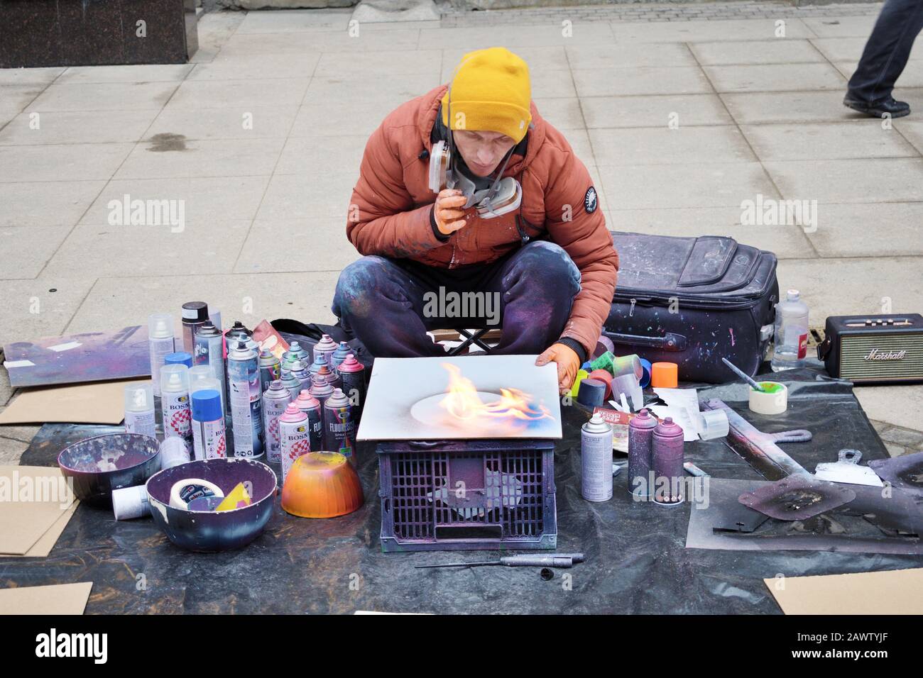Saint-Petersburg.Russia.February 01.2020.Street artists painting their ...