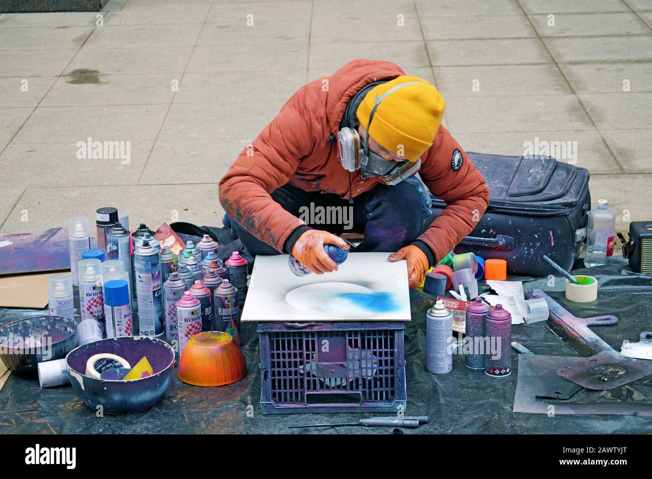 Saint-Petersburg.Russia.February 01.2020.Street artists painting their ...