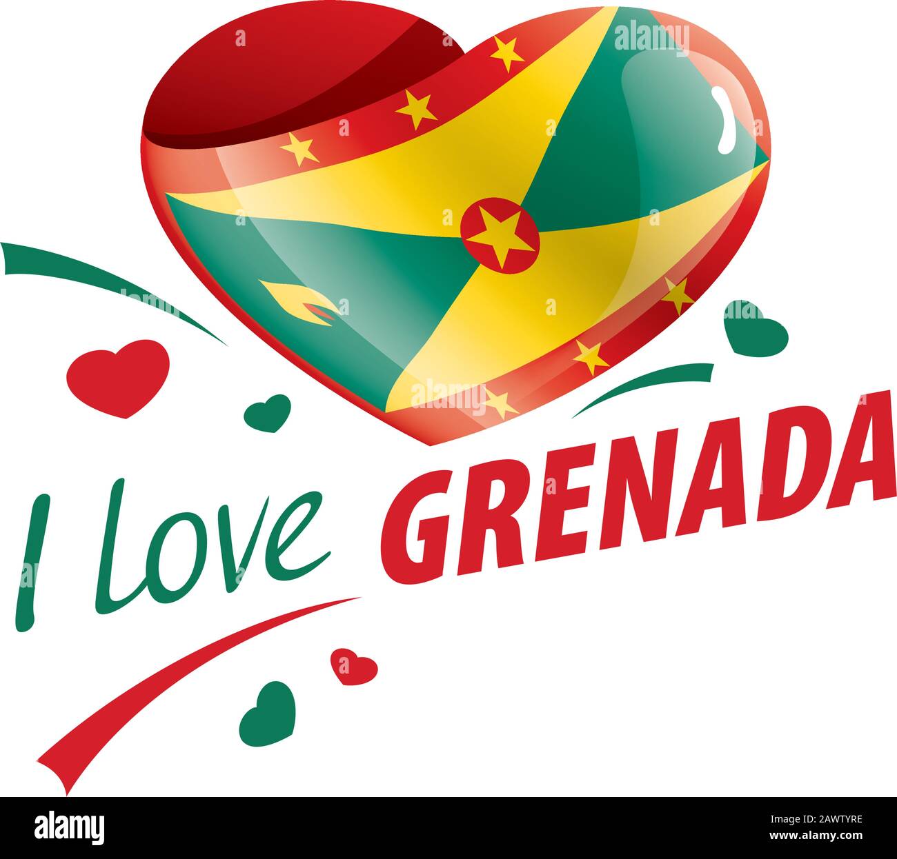 National flag of the Grenada in the shape of a heart and the ...