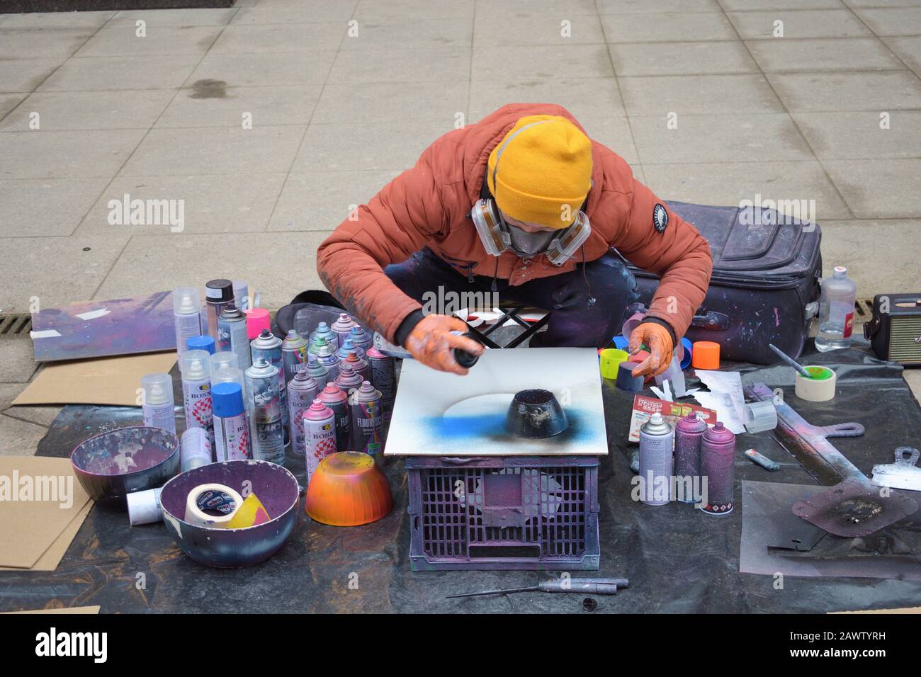 Saint-Petersburg.Russia.February 01.2020.Street artists painting their ...