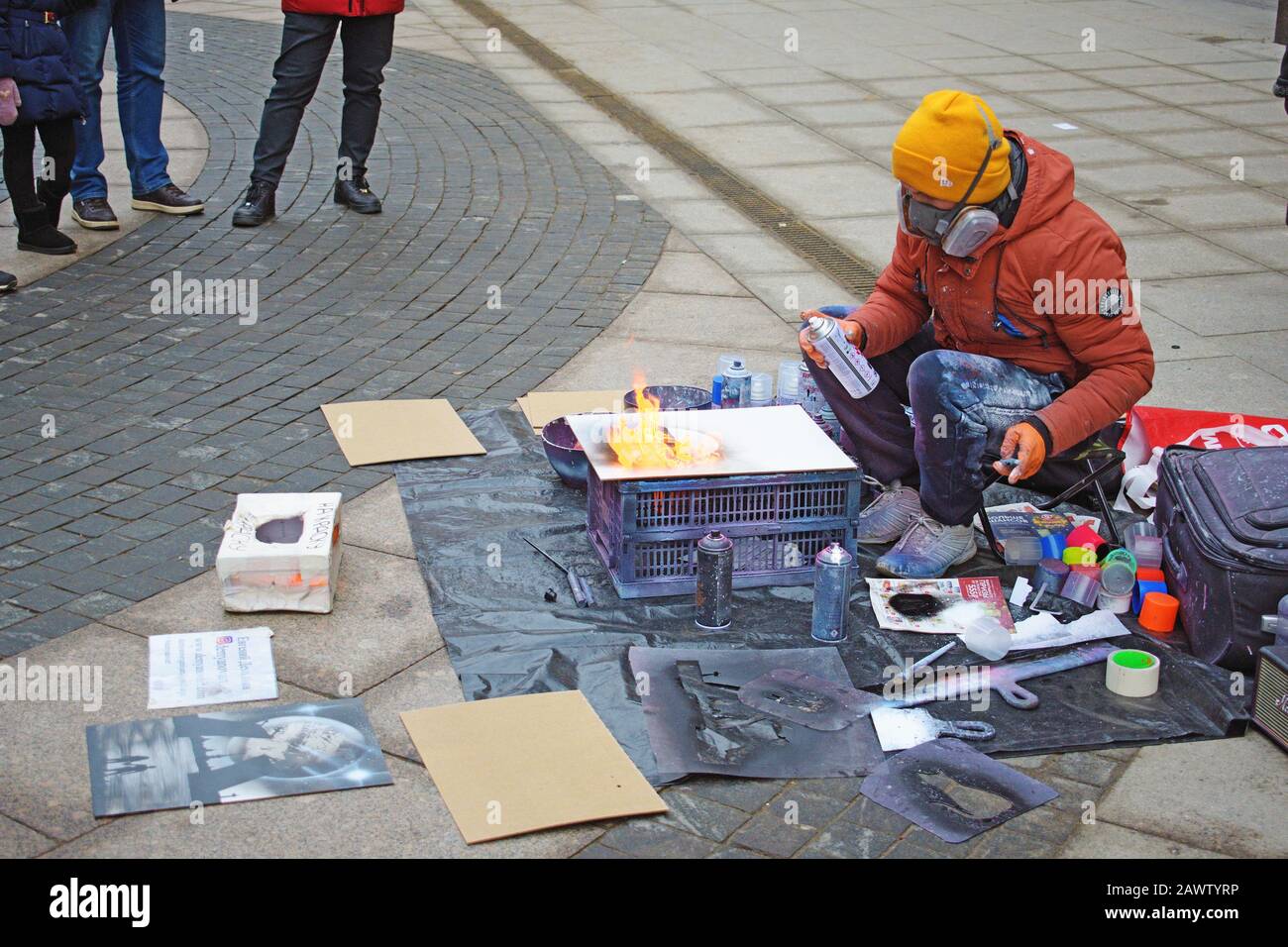 Saint-Petersburg.Russia.February 01.2020.Street artists painting their ...