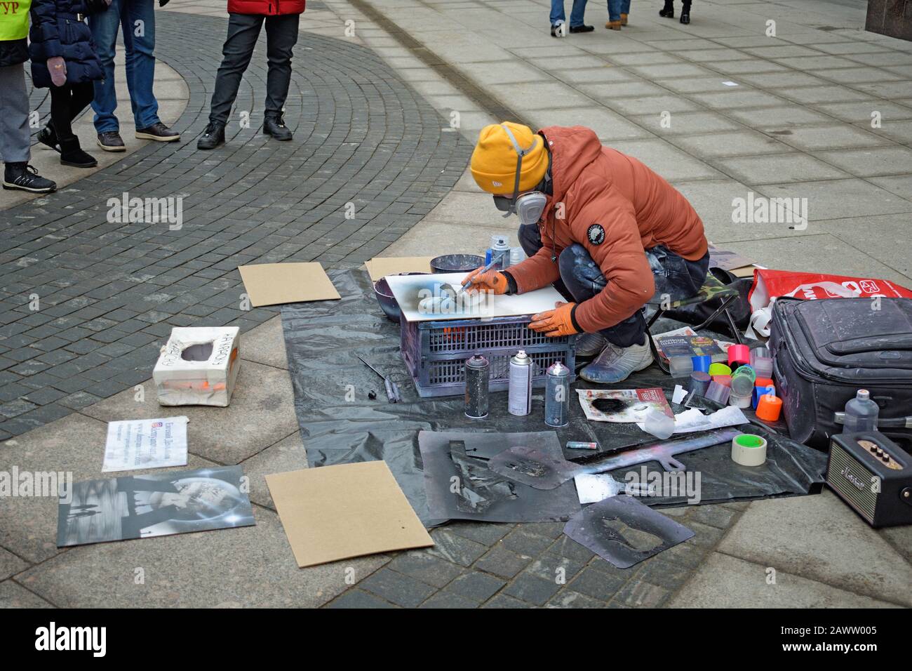 Saint-Petersburg.Russia.February 01.2020.Street artists painting their ...