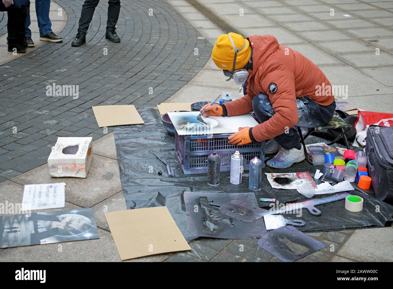 Saint-Petersburg.Russia.February 01.2020.Street artists painting their ...