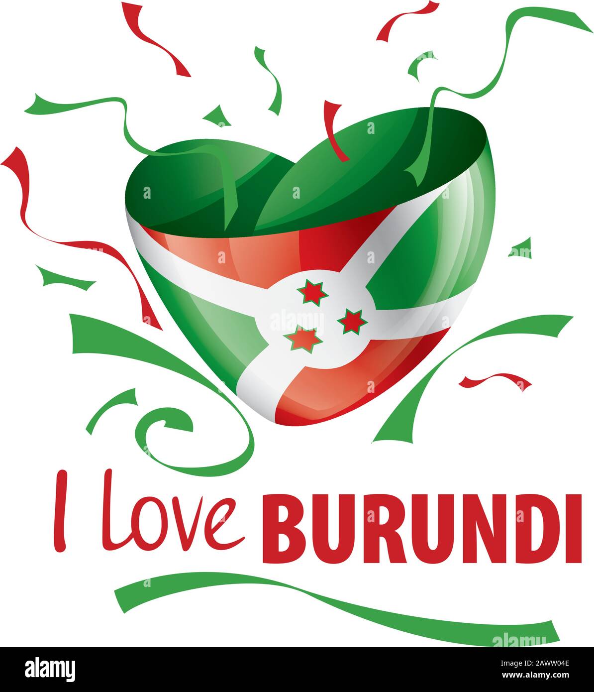 National flag of the Burundi in the shape of a heart and the ...