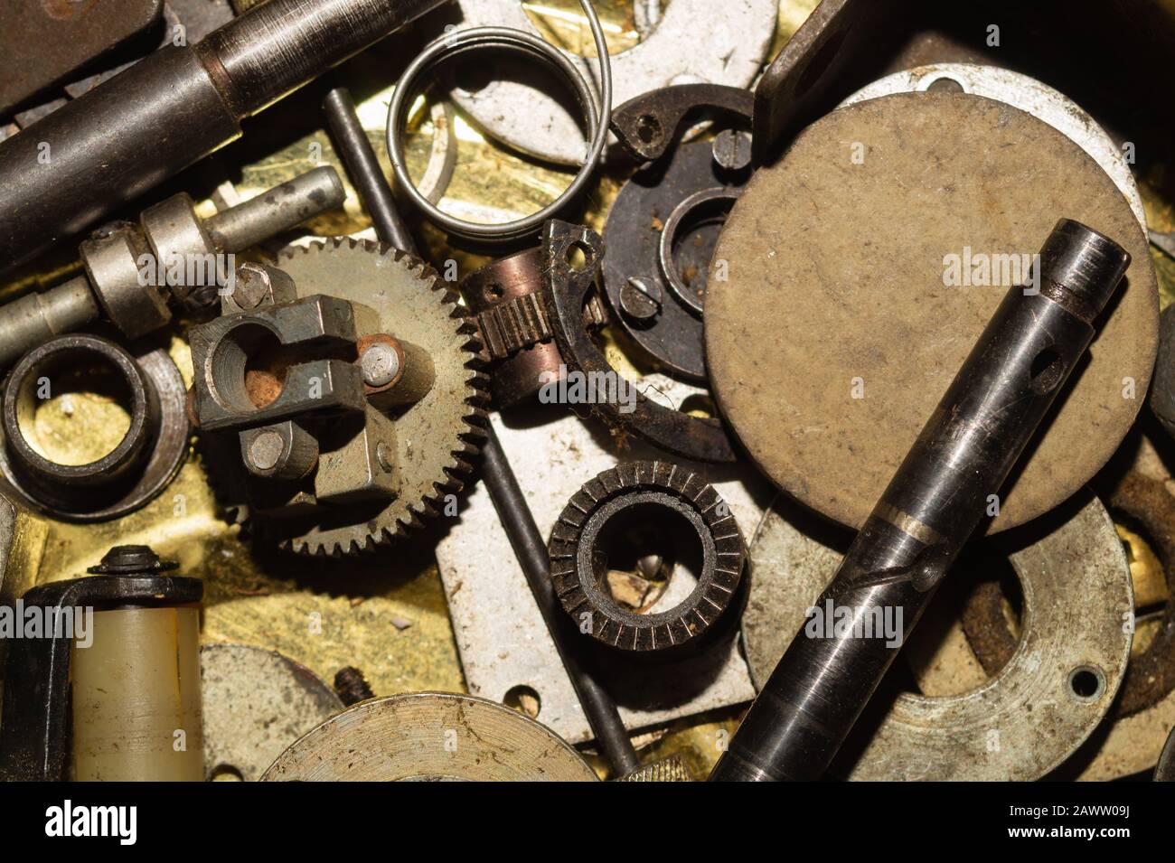 Pile of fasteners and screws close up. scrap metal. different metal ...