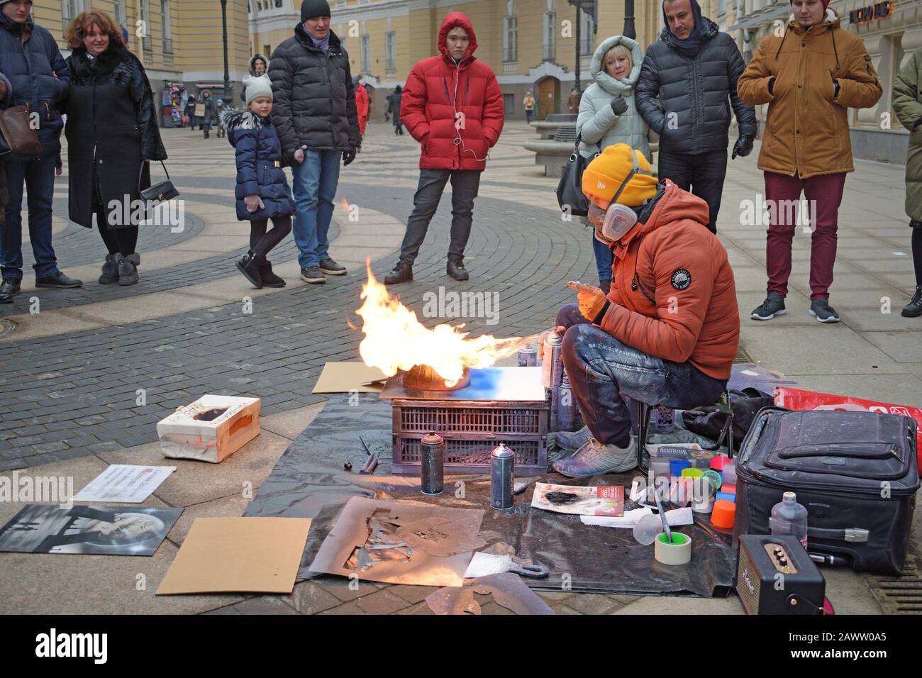 Saint-Petersburg.Russia.February 01.2020.Street artists painting their ...