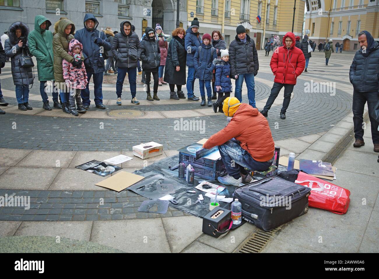 Saint-Petersburg.Russia.February 01.2020.Street artists painting their ...