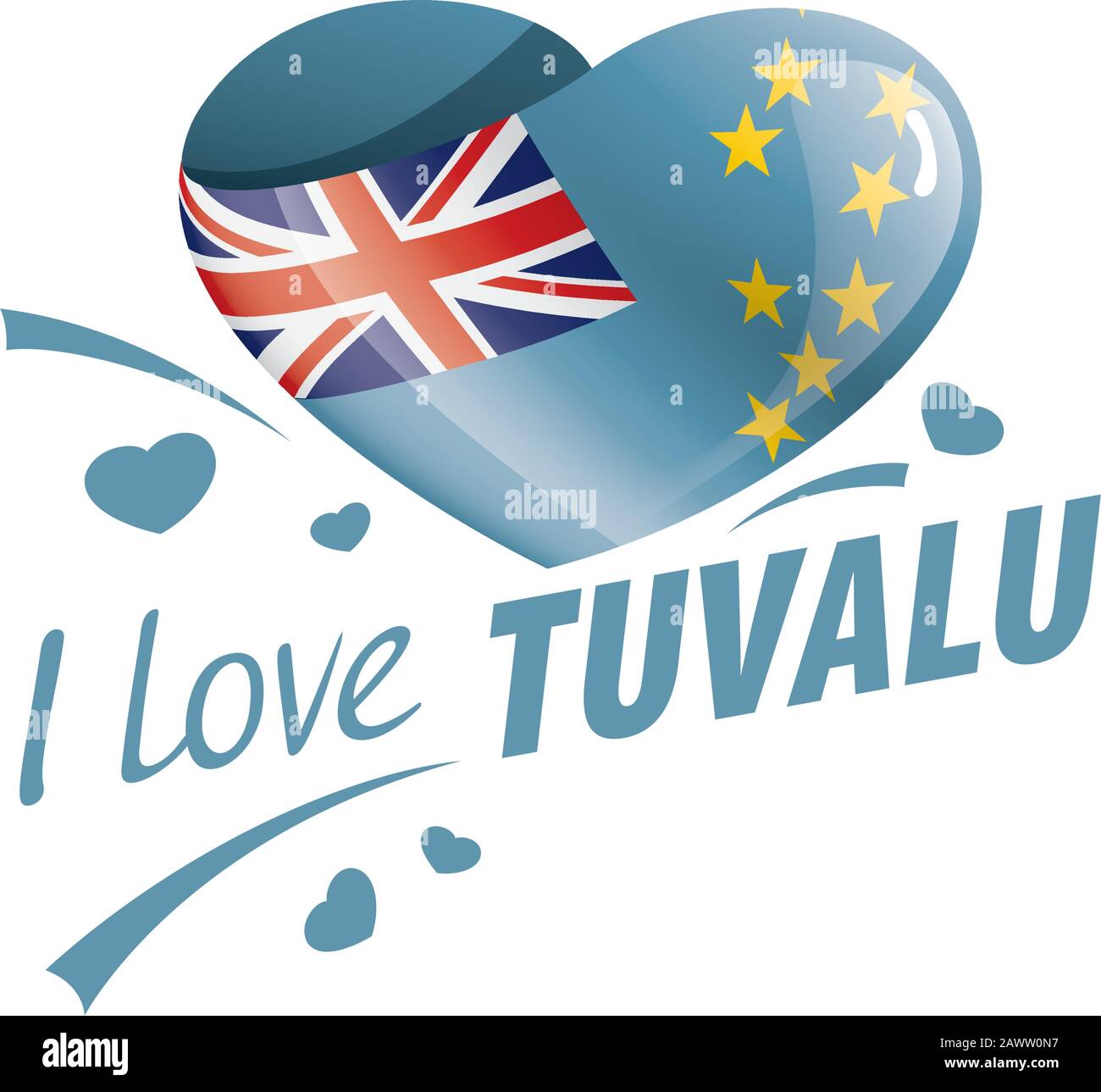 National flag of the Tuvalu in the shape of a heart and the inscription ...